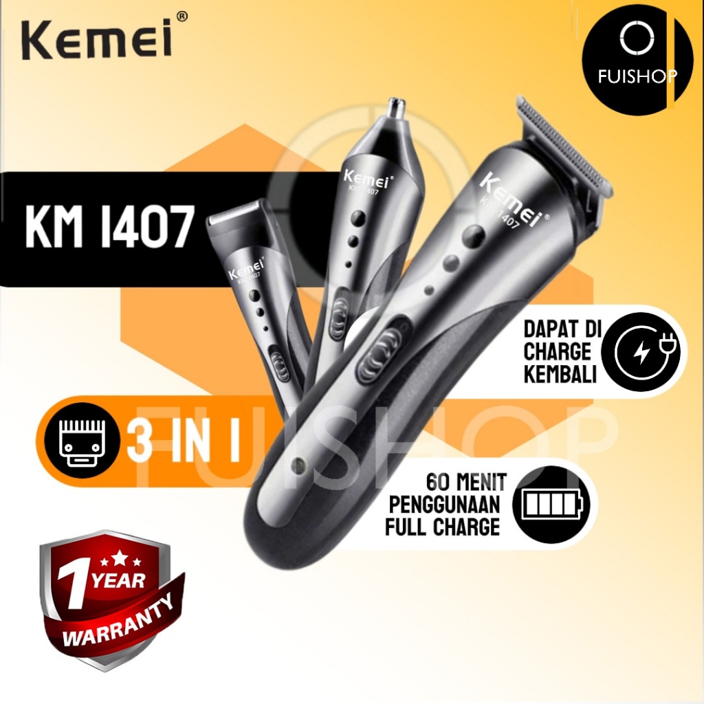 Jual KEMEI KM 1407 3IN1 MESIN CUKUR RAMBUT KUMIS BEWOK BULU HIDUNG/ALAT CUKUR RAMBUT | Shopee ...