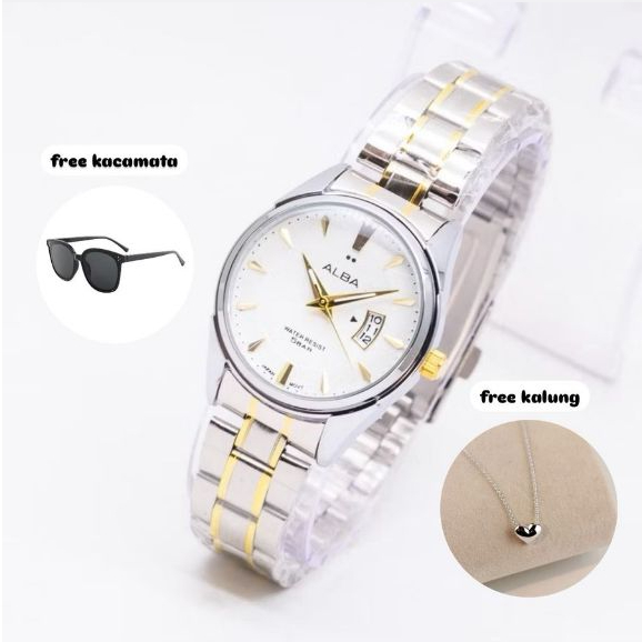 Jual Jam Tangan Alba Wanita & Pria / Couple Tali Rantai Detik Tanggal ...