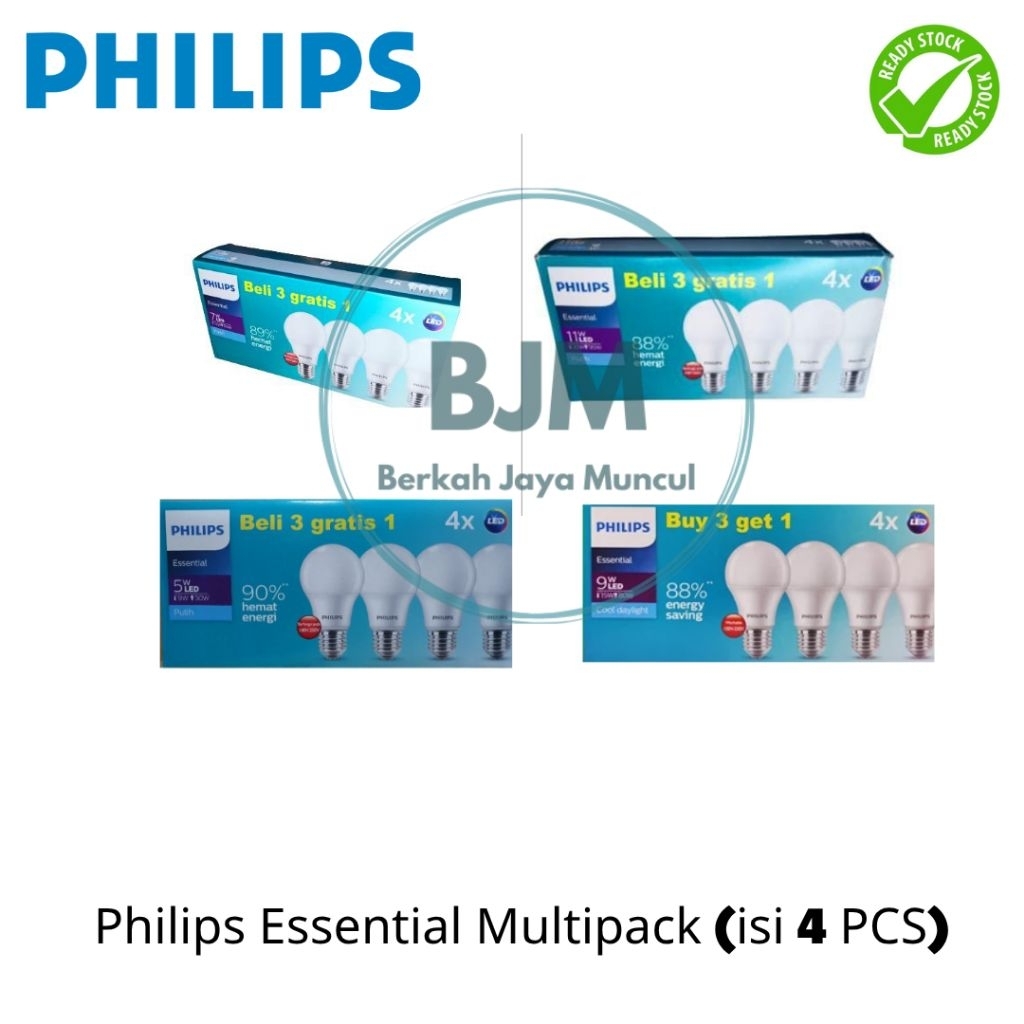 Jual Lampu Philips LEDBulb Essential 5W 7W 9W 11W Multipack Beli 3 ...