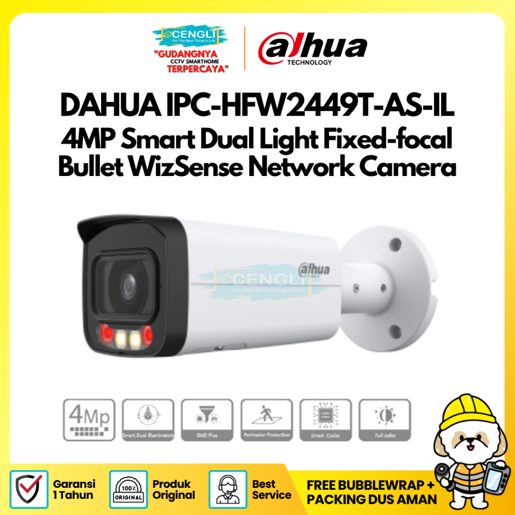 Jual Ipcam Dahua Outdoor DH-IPC-HFW2449T-AS-IL 4MP Smart Dual Light ...