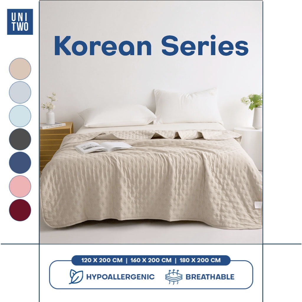 Jual UNITWO [BED COVER ONLY] Bed Cover Selimut Tidur Lembut Motif Polos ...
