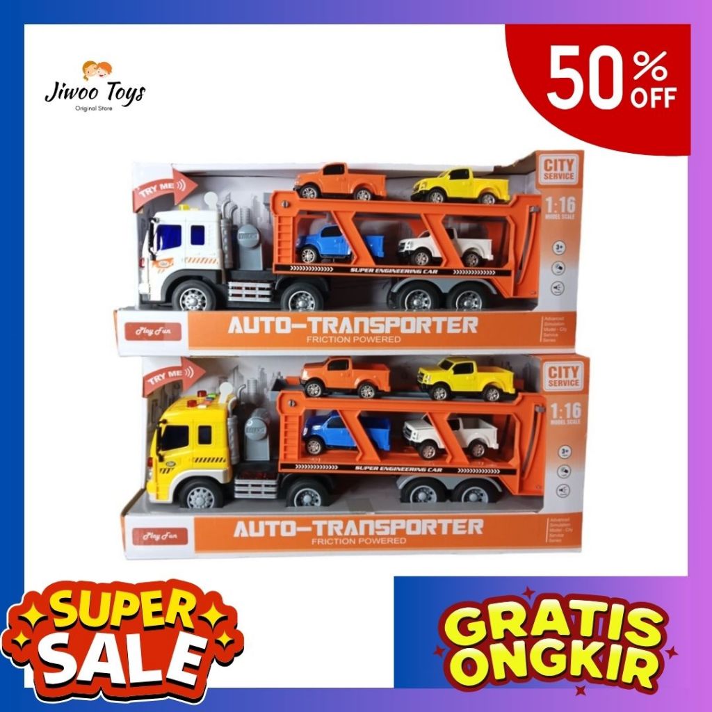 Jual Mainan City Service Truk Container Transporter Light Sound ...