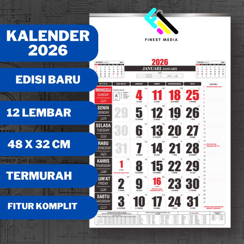 Jual TANGGALAN JAWA 2026 KALENDER DINDING MASEHI JAWA HIJRIYAH TERMURAH | Shopee Indonesia
