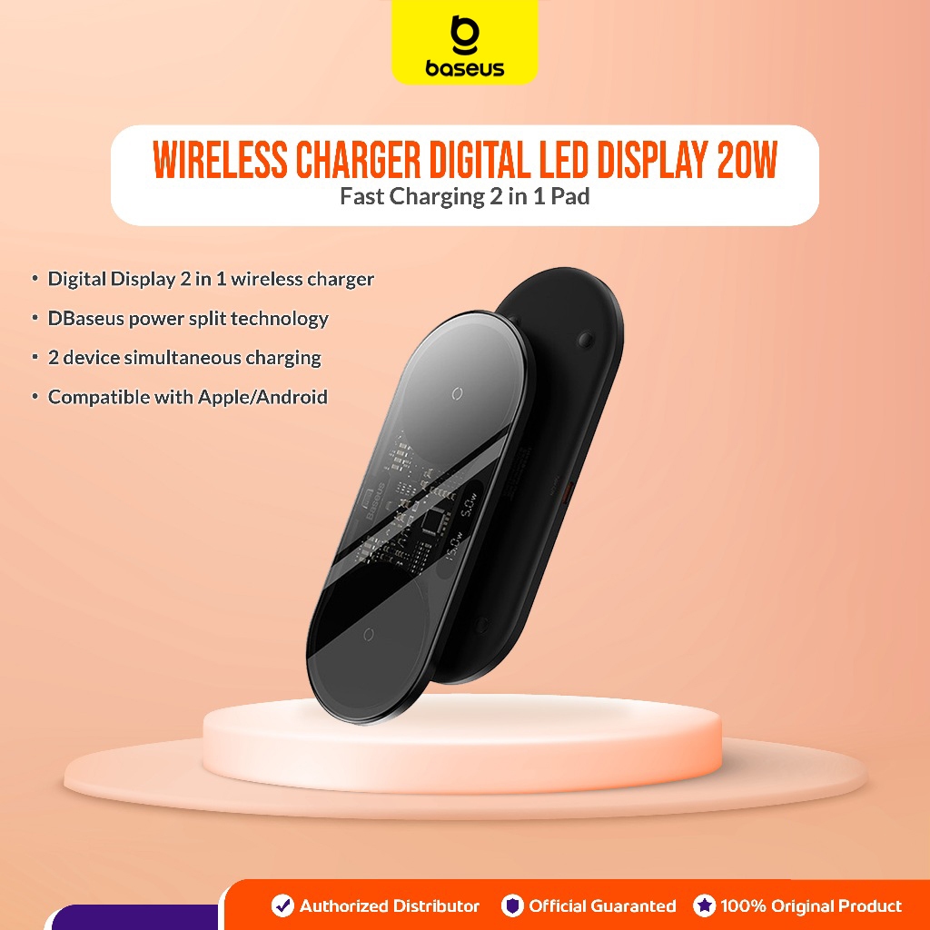 Jual Baseus Wireless Charger Digital LED Display 20W Fast Charging 2 in ...