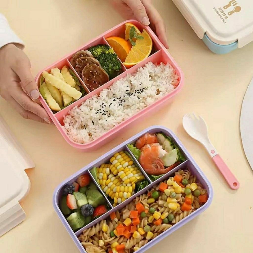 Jual Kotak Makan + Botol / Lunch Box Set Wonderful Life / Tempat Makan 4 Sekat + Botol + Sendok ...