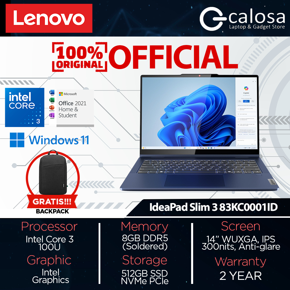 Jual Lenovo IdeaPad Slim 3 83KC0001ID 83KC0002ID Intel Core i3-100U RAM ...