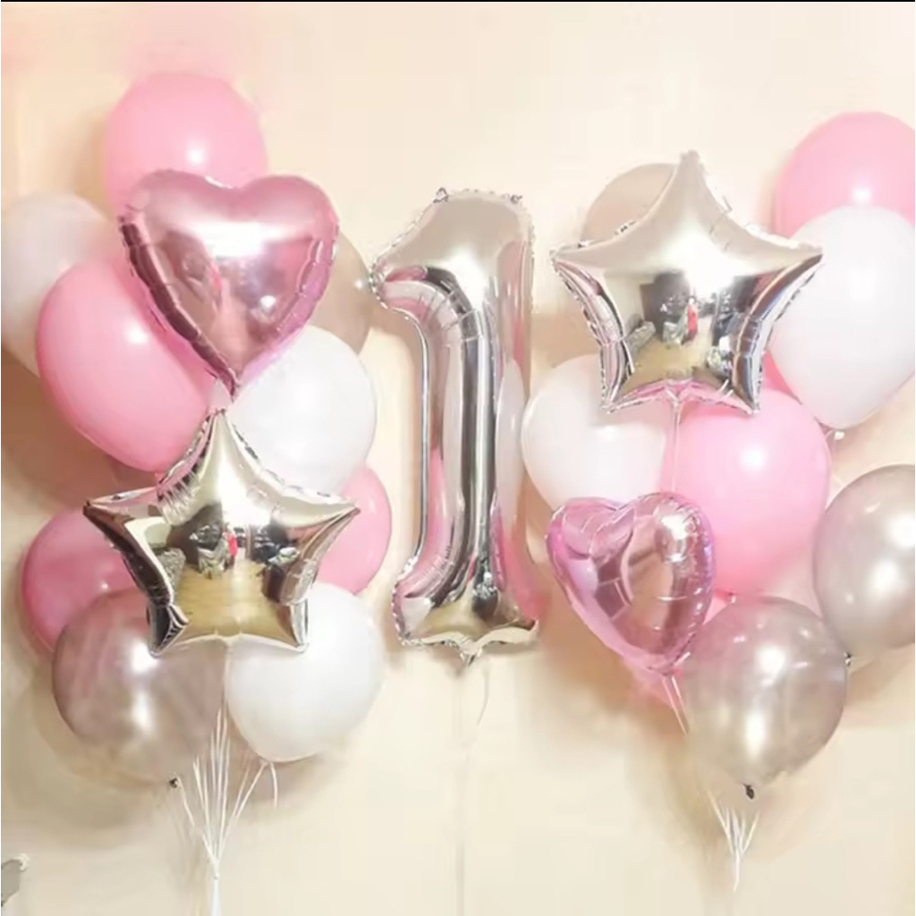 Jual Set paket balon foil ulang tahun angka jumbo 80cm warna silver ...