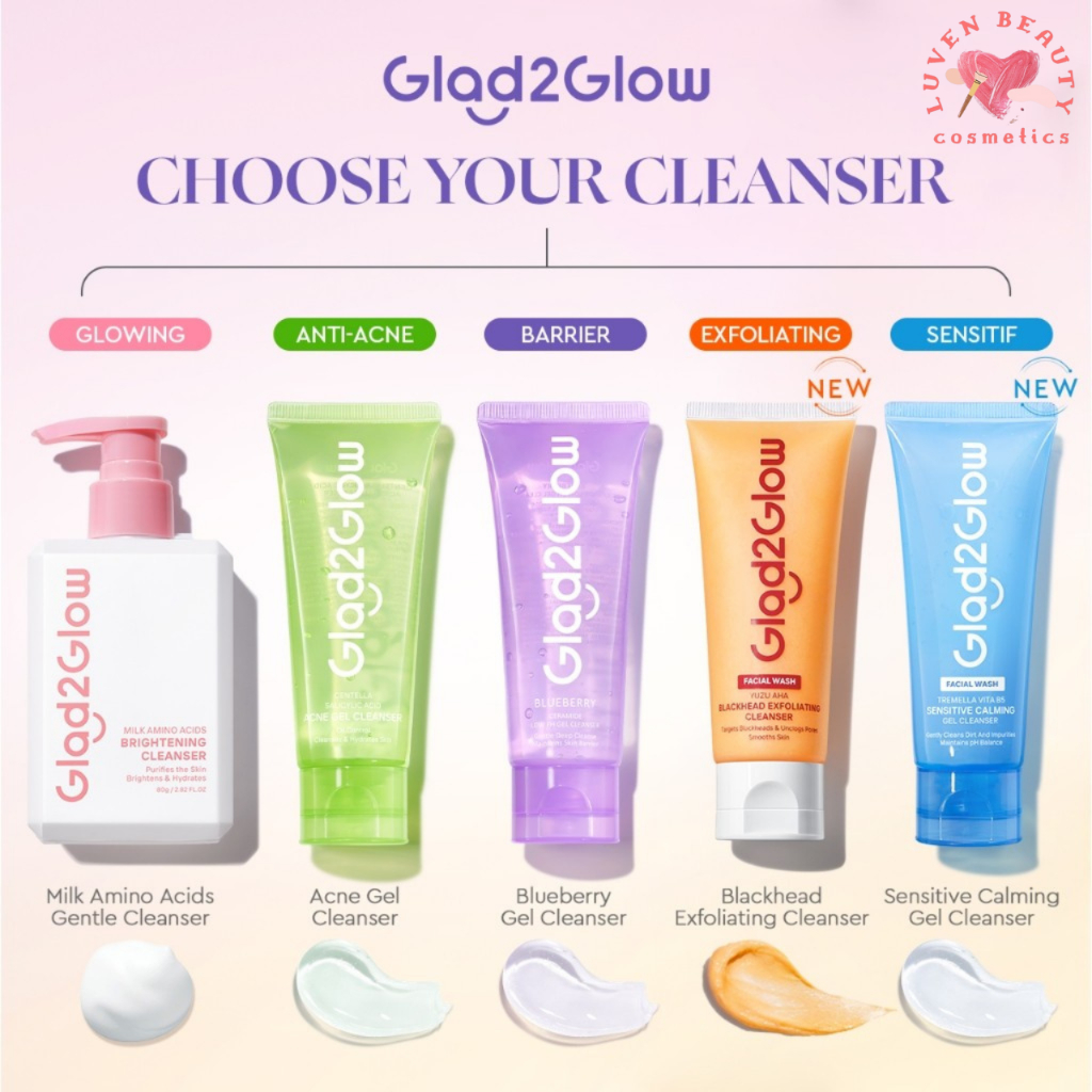Jual GLAD2GLOW Facial Wash Cleanser | Blueberry Ceramide | Milk Amino ...