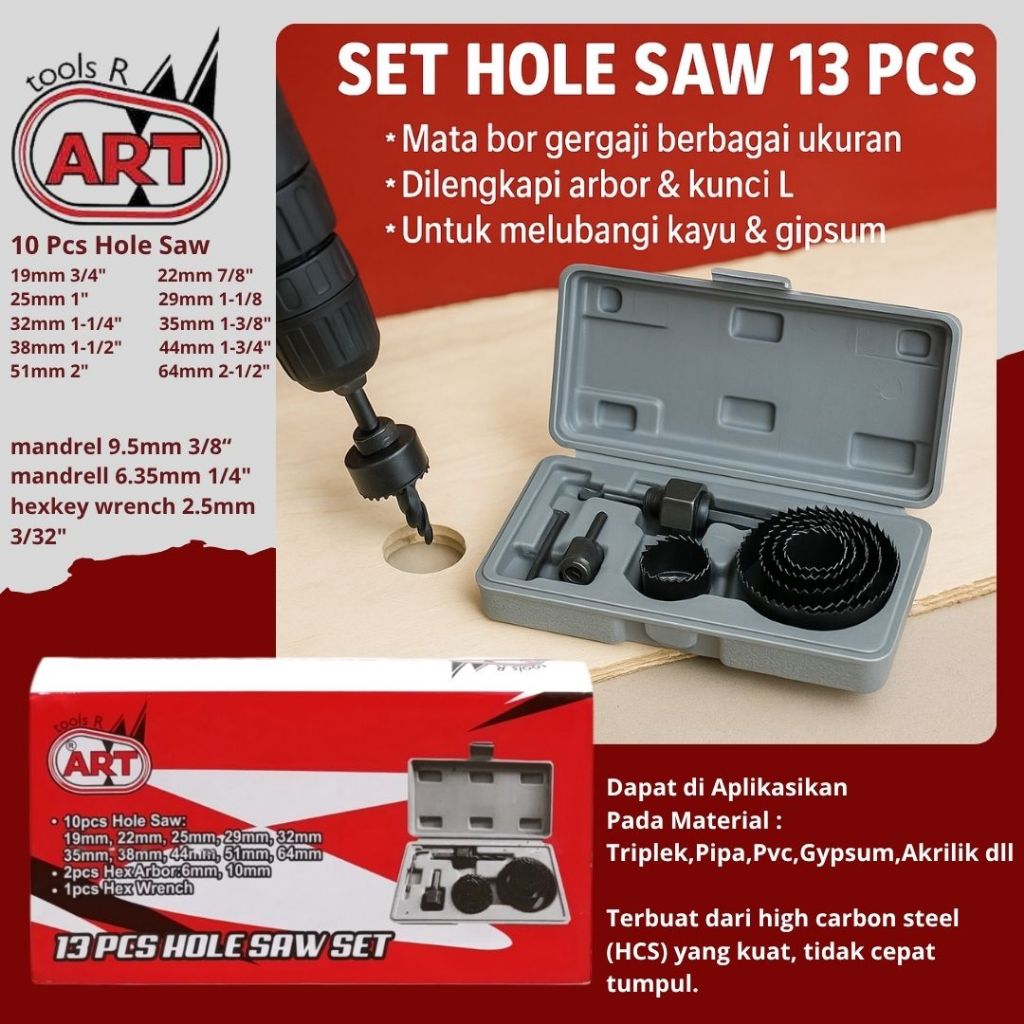 Jual Hole Saw Set 13 Pcs Mata Bor Pelubang Kayu Pipa Hidroponik Gergaji ...