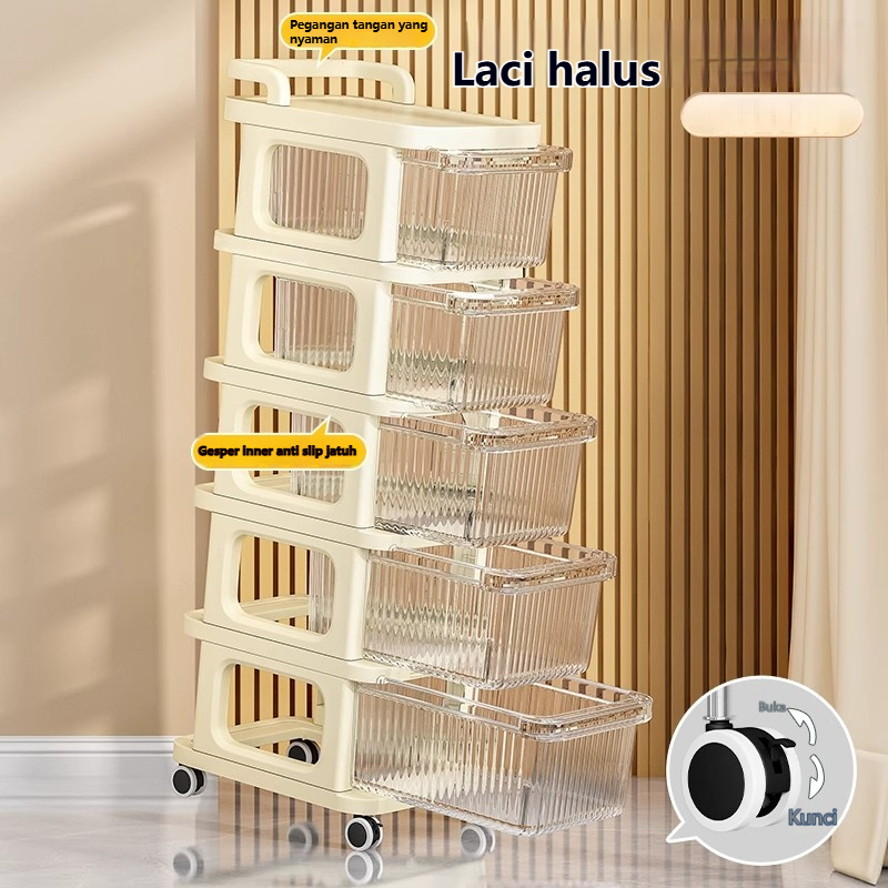 Jual Rak Troli Susun Serbaguna Plastik Rak Trolley dorong Laci Rak Anak ...