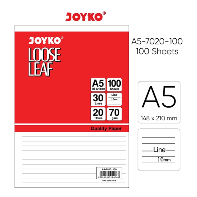 Jual Joyko Loose Leaf isi Binder bergaris A5 100 Sheets 70 Gsm | Shopee Indonesia
