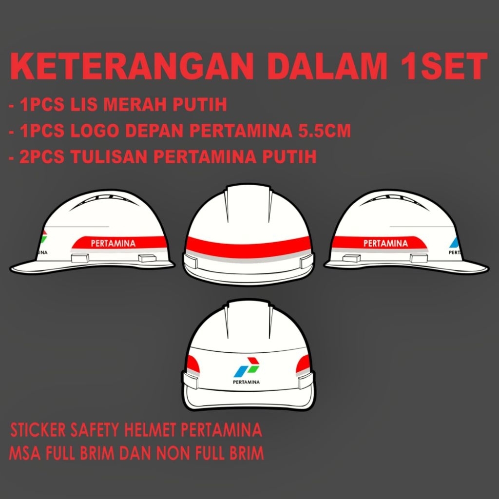 Jual Cutting sticker Safety Helmet Pertamina List merah putih 1set ...