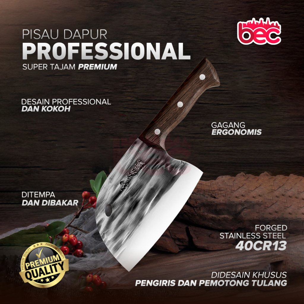 Jual [BEC] Pisau Dapur Professional Super Tajam Chef Knife Golok Daging ...