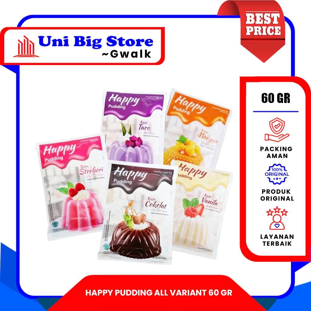 Jual HAPPY PUDDING POWDER PUDING BUBUK CHOCOLATE - STRAWBERRY - MANGO ...