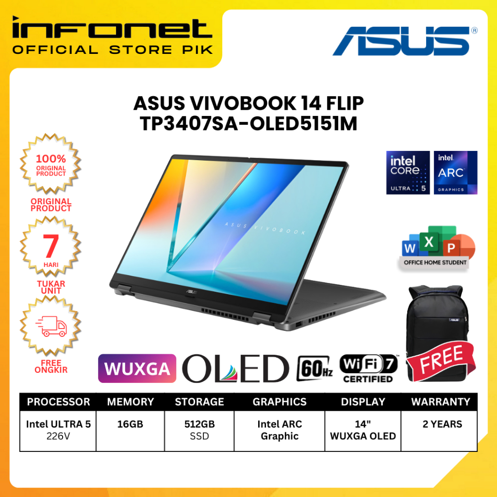 Jual ASUS VIVOBOOK FLIP TP3407SA-OLED5151M ULTRA 5 226V 16GB 512GB SSD ...