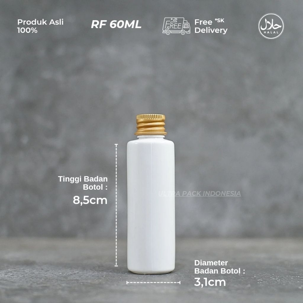 Jual KEMASAN BOTOL FOOD GRADE - BOTOL PET RF 60ML PUTIH + TUTUP ULIR ...