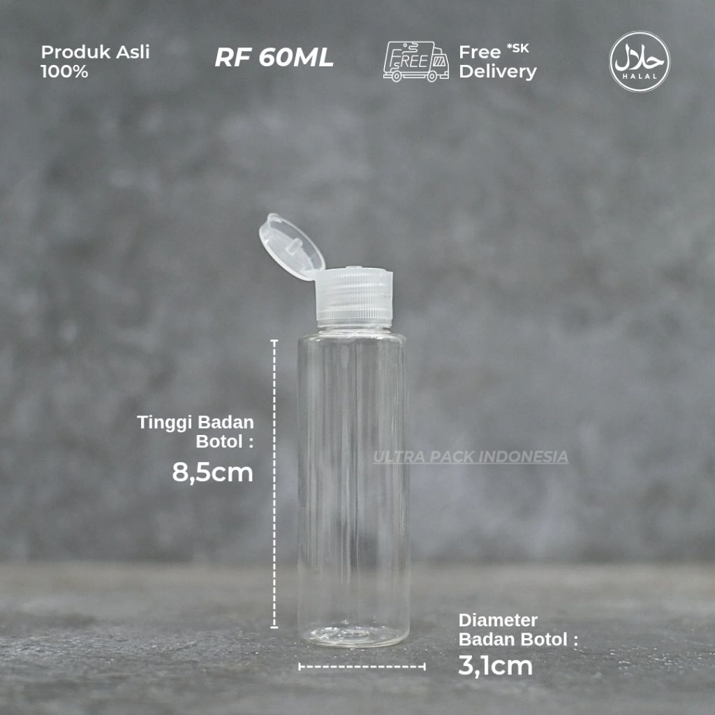 Jual Kemasan Botol Fliptop Isi Ulang - BOTOL PET RF 60ML CLEAR + FLIP ...