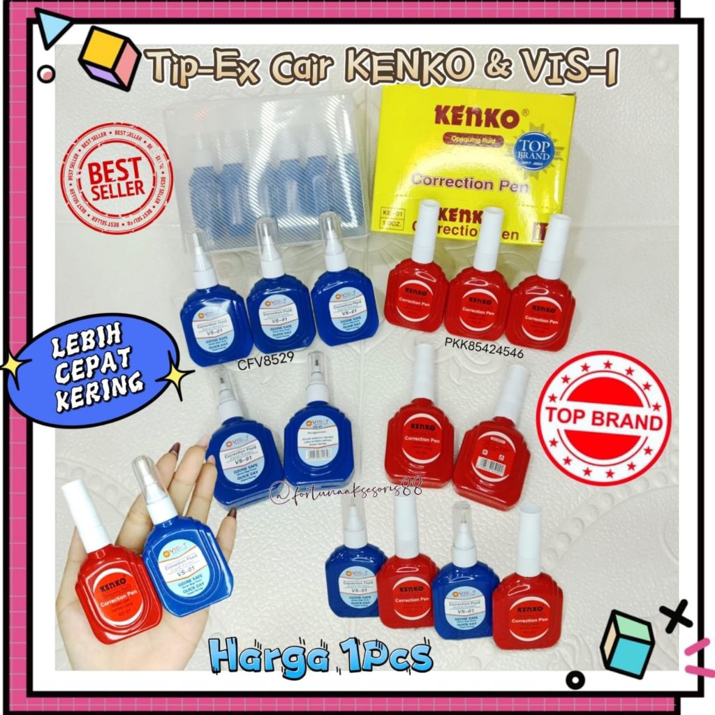 Jual (1PCS) TIPE EX CAIR KENKO KE 01 / TIP EX VIS 1 VS 01 / TIP X PENGHAPUS PULPEN / CORRECTION ...