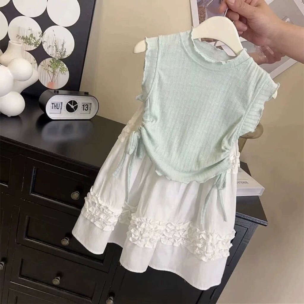 Jual kejora savira setelan anak perempuan tshirt rok cewe putih hijau ...