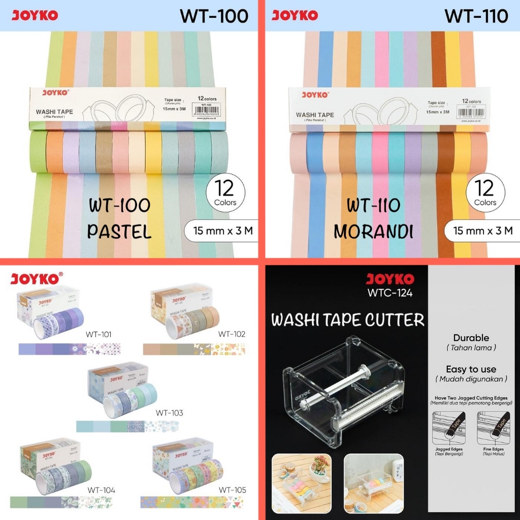 Jual Washi Tape Pita Perekat Selotip Kertas Warna Joyko WT Original (1 ...
