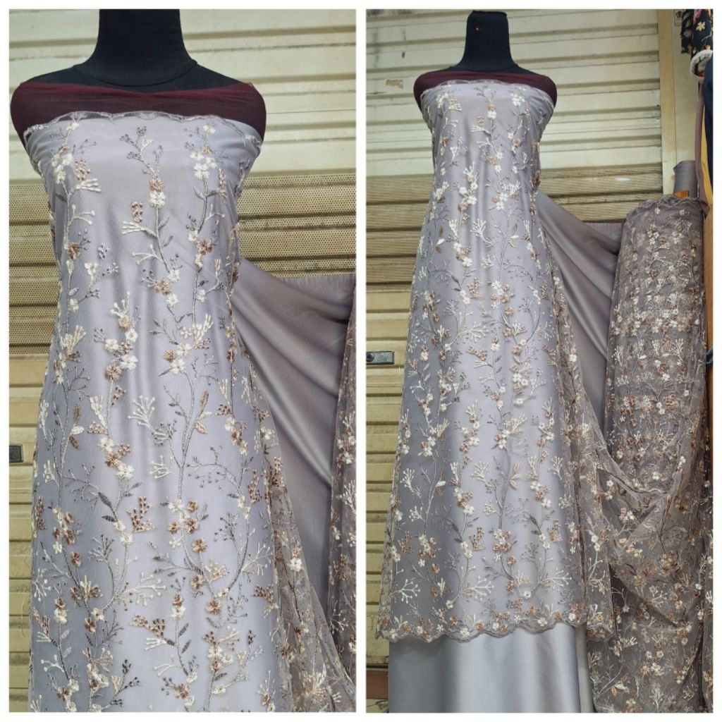 Jual bahan kain Tille Garden bordir / motif bunga sulur menjalar ...