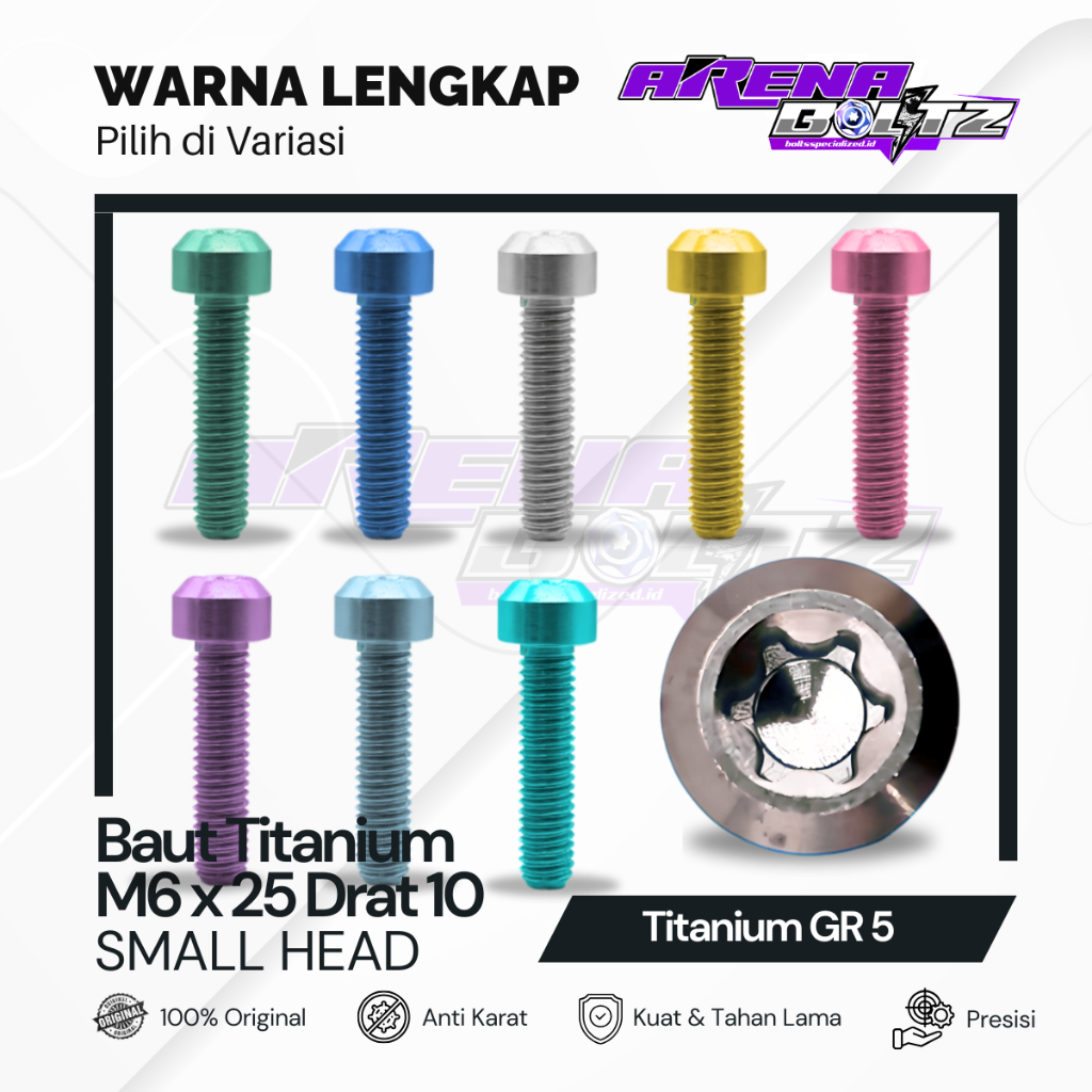 Jual SMALL HEAD Baut Titanium GR 5 M6 x 25 (Panjang 2,5 CM) Drat 10 Original | Shopee Indonesia