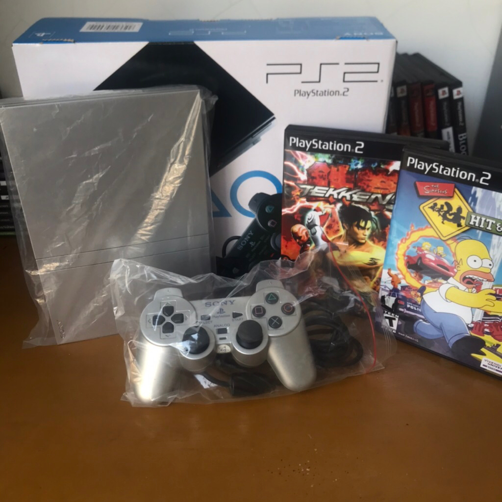 Jual PS2 Slim Satin Silver Optic fullset original optik game stik ...