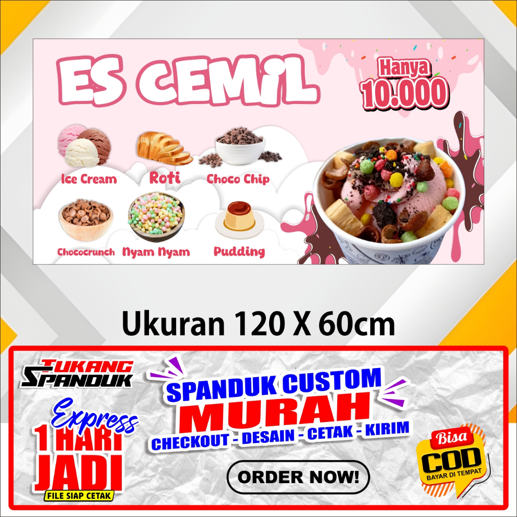 Jual Banner ES CREAM CEMIL, Spanduk ES CEMIL, ukuran 120x60 cm, COD / Banner ES CREAM CEMIL ...