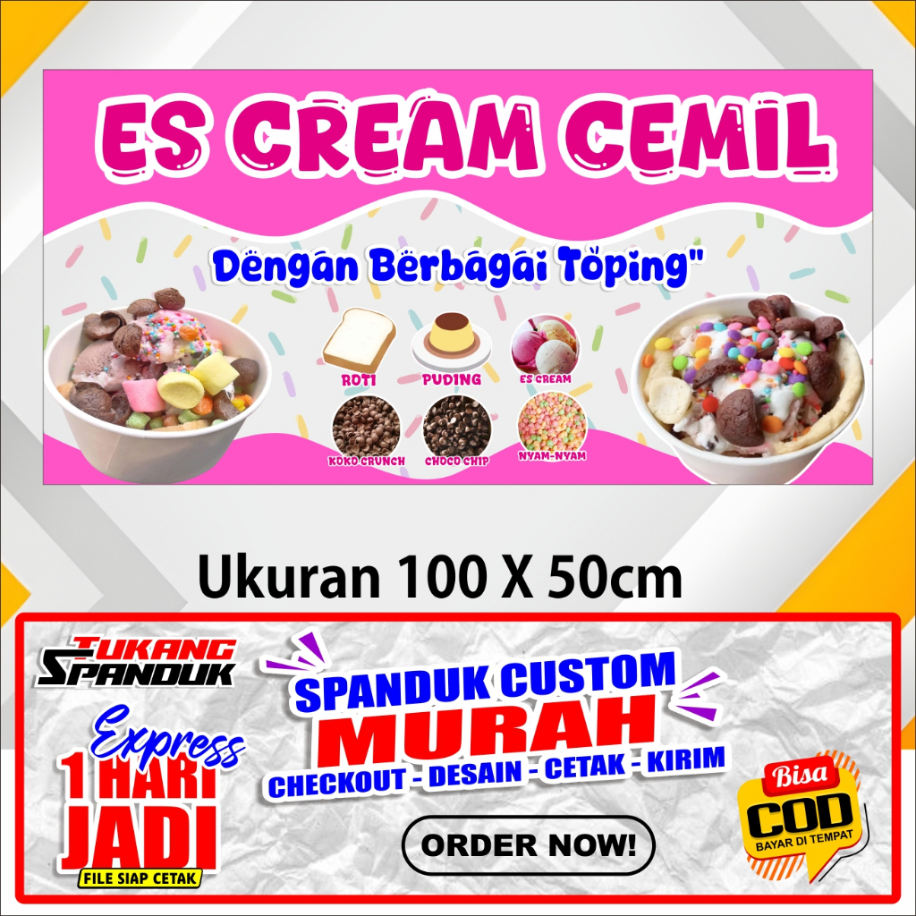 Jual Banner ES CREAM CEMIL, Spanduk ES CEMIL, ukuran 100x50 cm, COD ...