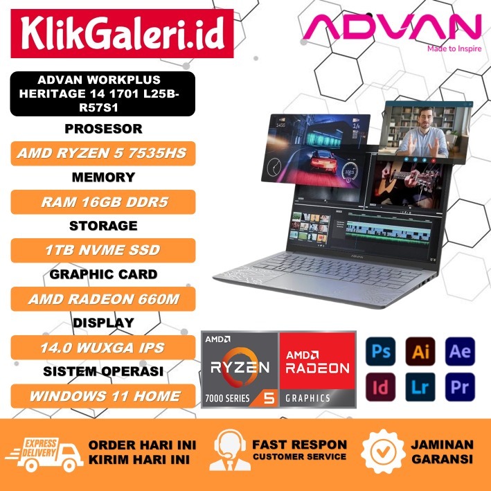 Jual Laptop Gaming Advan Workplus Heritage 14 1701 L25B-R57S1 Amd Ryzen ...