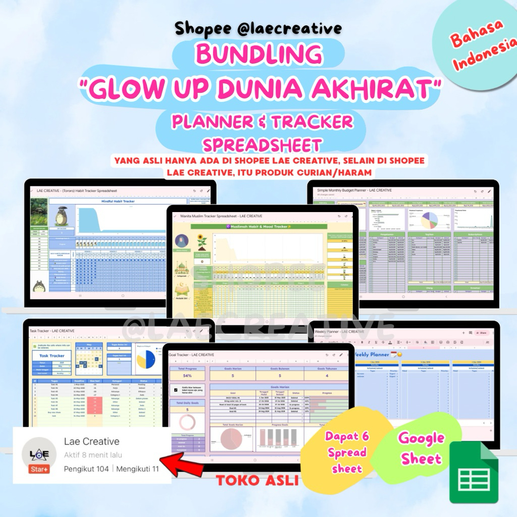 Jual Lae Creative - Bundling Ibadah Tracker Habit Tracker Weekly Planner Task Tracker Simple ...