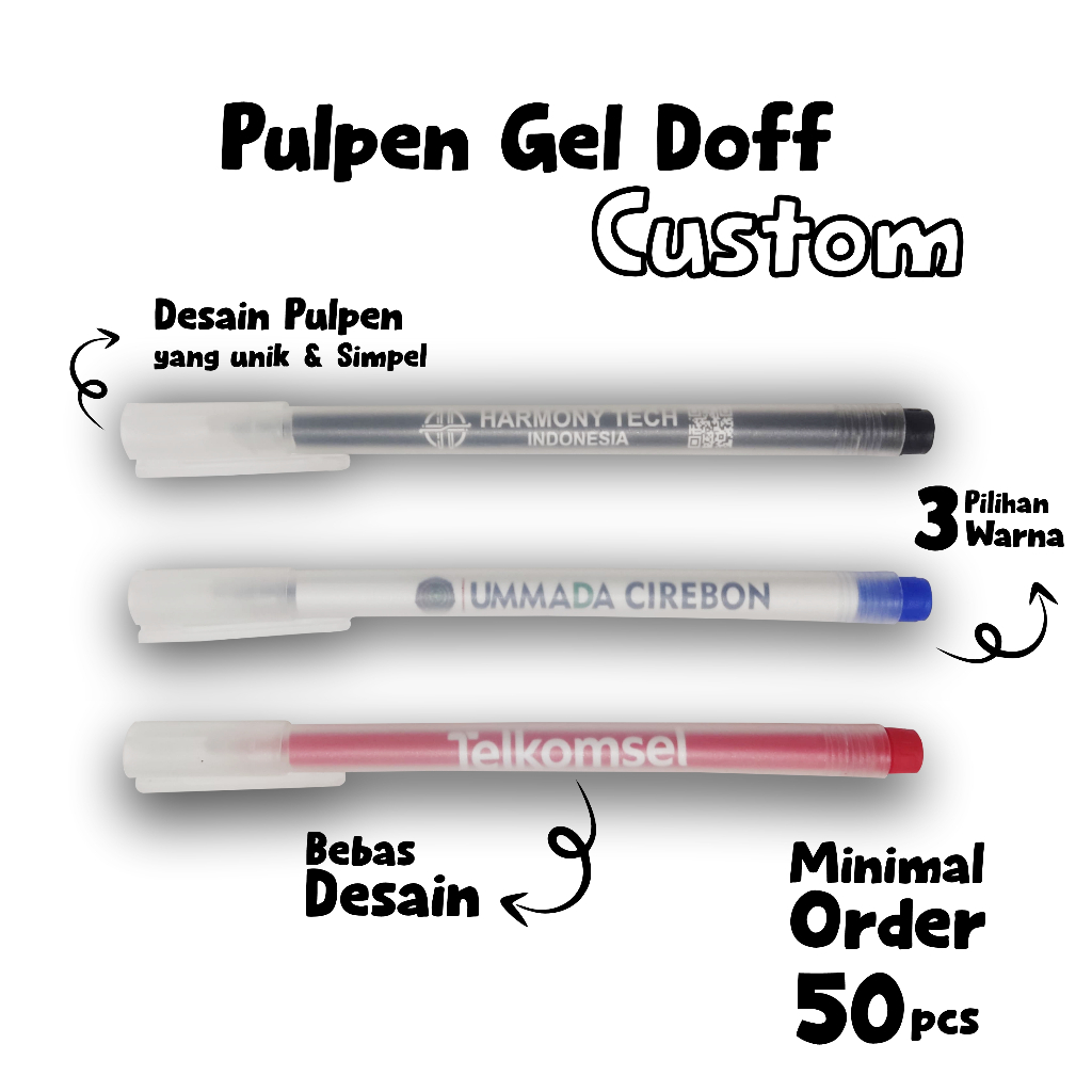 Jual Pulpen Gel Custom Doff Promosi Souvenir | Bolpoin Custom Logo Tulisan Pena Lucu Pernikahan ...