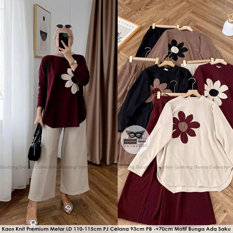 Jual Setelan Knit Premium Kekinian Yoria Set Motif Bunga LD 110cm Modis ...