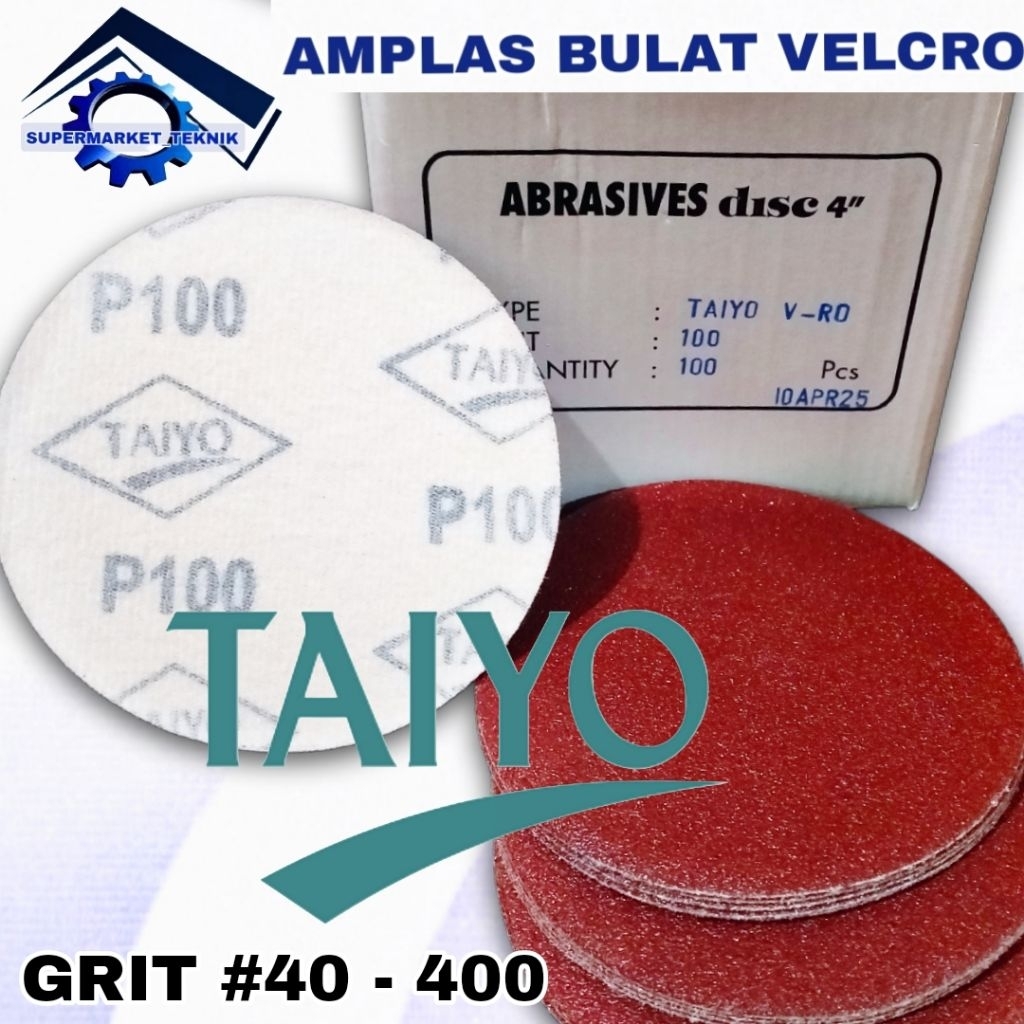 Jual (1 Kotak 100Pcs) TAIYO Amplas Bulat Velcro 4" Inch Grit #40 - #400 ...