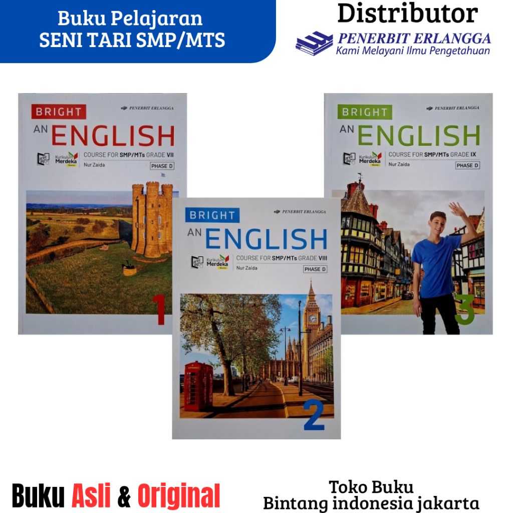 Jual Erlangga - Buku Pelajaran Bright an English Kelas 1/VII, 2/VIII, 3/IX SMP/MTs Kurikulum ...