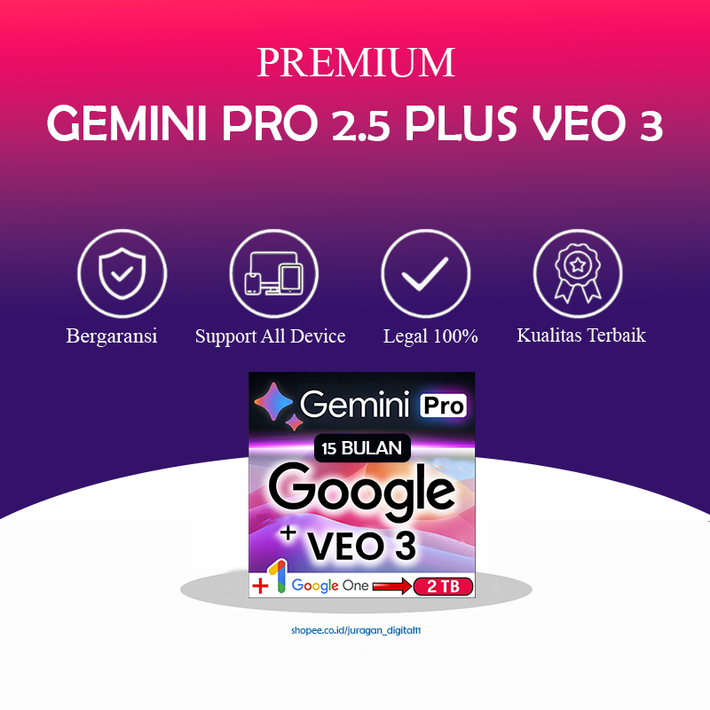 Jual GEMINI AI PRO 2.5+VEO 3 | 15 BULAN PRIVATE | Shopee Indonesia