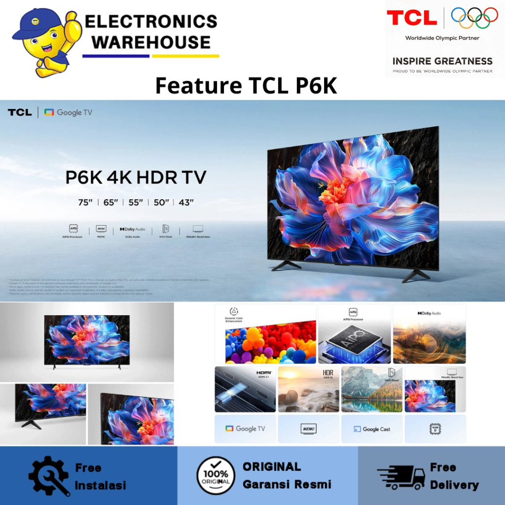 Jual TCL 55P6K / P6K QLED 4K UHD Smart Google TV 55 Inch - HVA PANEL SCREEN - Dolby AUDIO ...