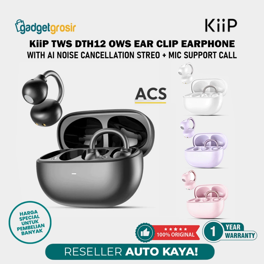 Jual KiiP TWS DTH12 OWS Ear Clip Earphone Bluetooth With AI Noise ...