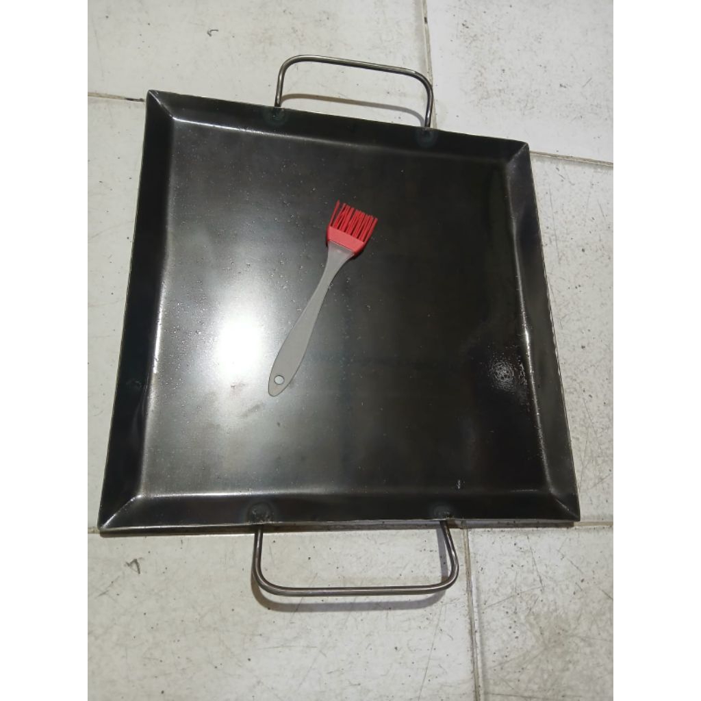 Jual FREE KUAS SILIKON Wajan persegi plat baja Hitam kuat panggangan ...