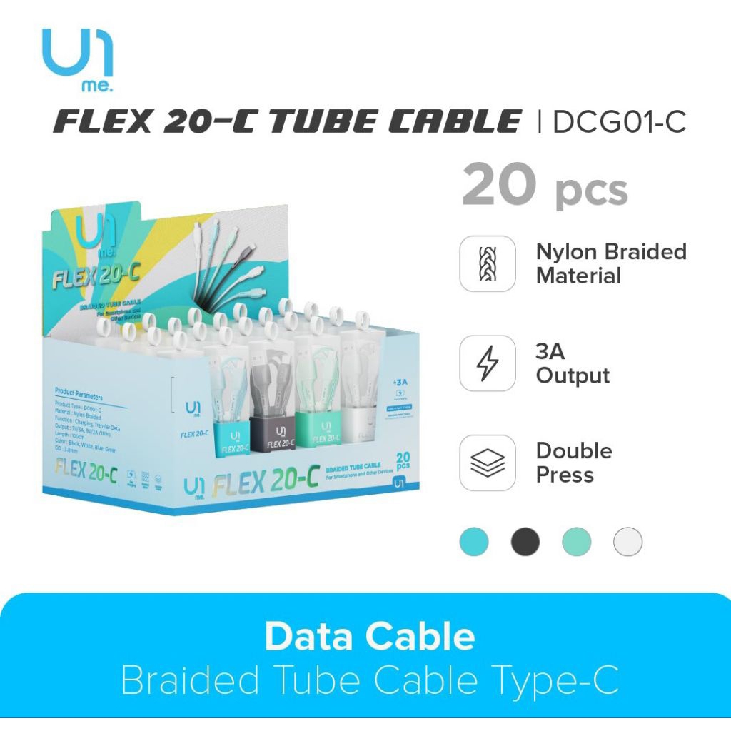 Jual Kabel Data Tube Type-C 3A Braided Cable U1ME DCG01-C satu Box isi ...
