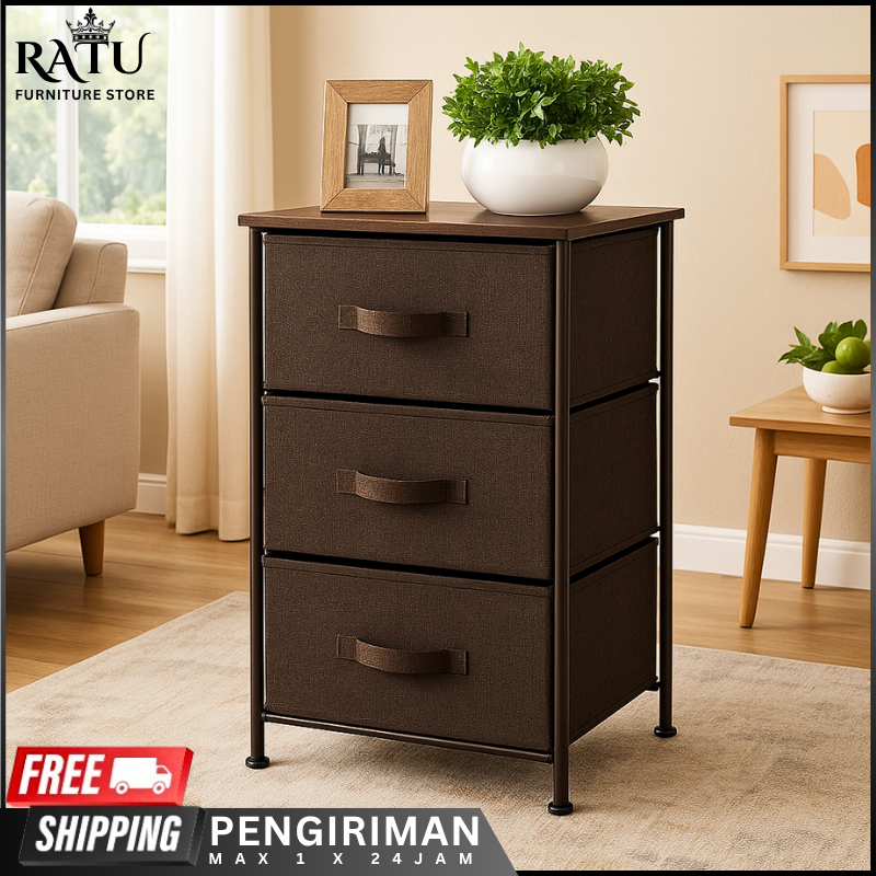 Jual GZ-2 Lemari 3 Susun Kain Linen Rak Penyimpanan Laci Lemari Kayu ...