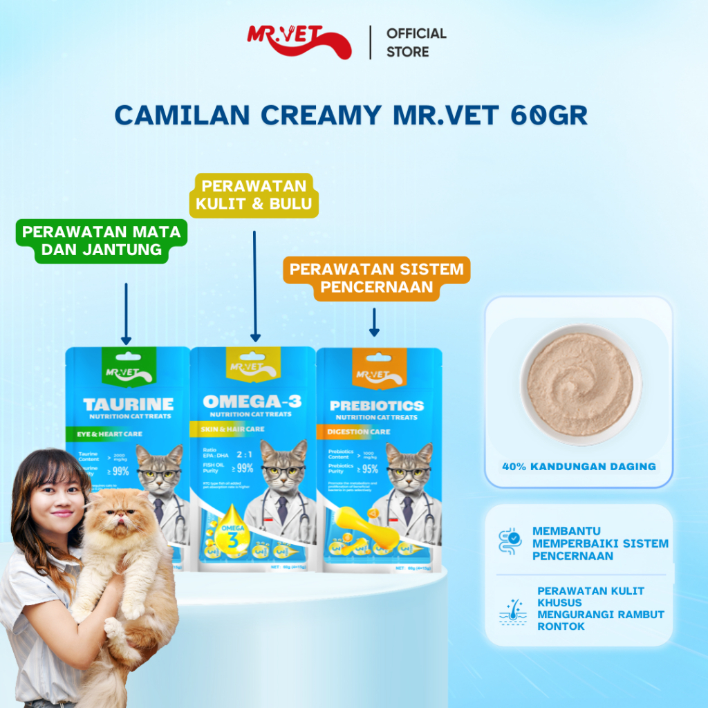 Jual Mr. Vet - Camilan Kucing Mr.Vet 60g - Omega 3, Prebiotik dan ...