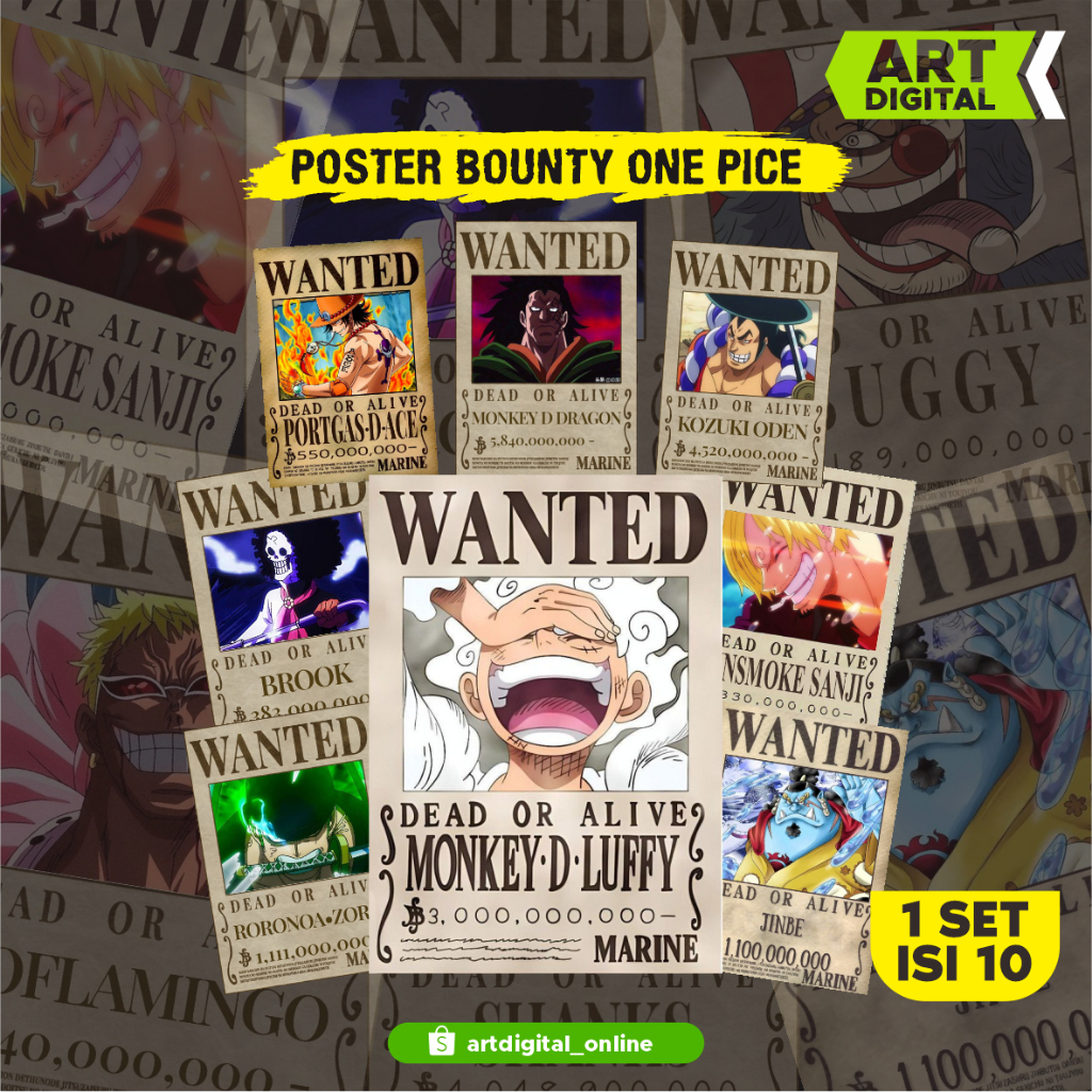 Jual Poster Bounty One Piece Terbaru Poster Wanted Paket Komplit SHP ...