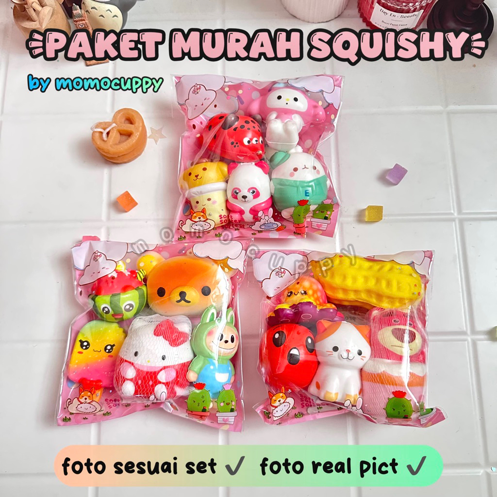 Jual PROMO Squishy Paket Murah Spesial isi 5 MOMOCUPPY dengan packaging ...