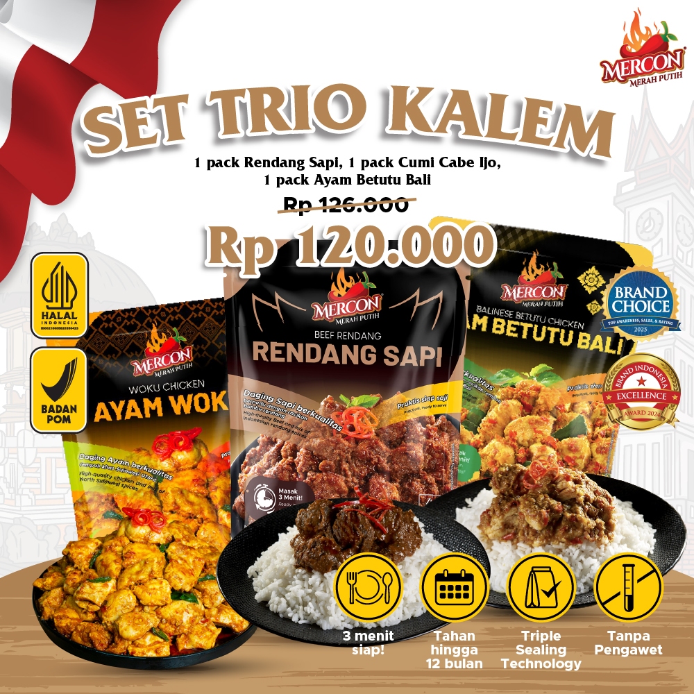 Jual Mercon Merah Putih - Set Trio Kalem || Rendang Sapi + Ayam Woku ...