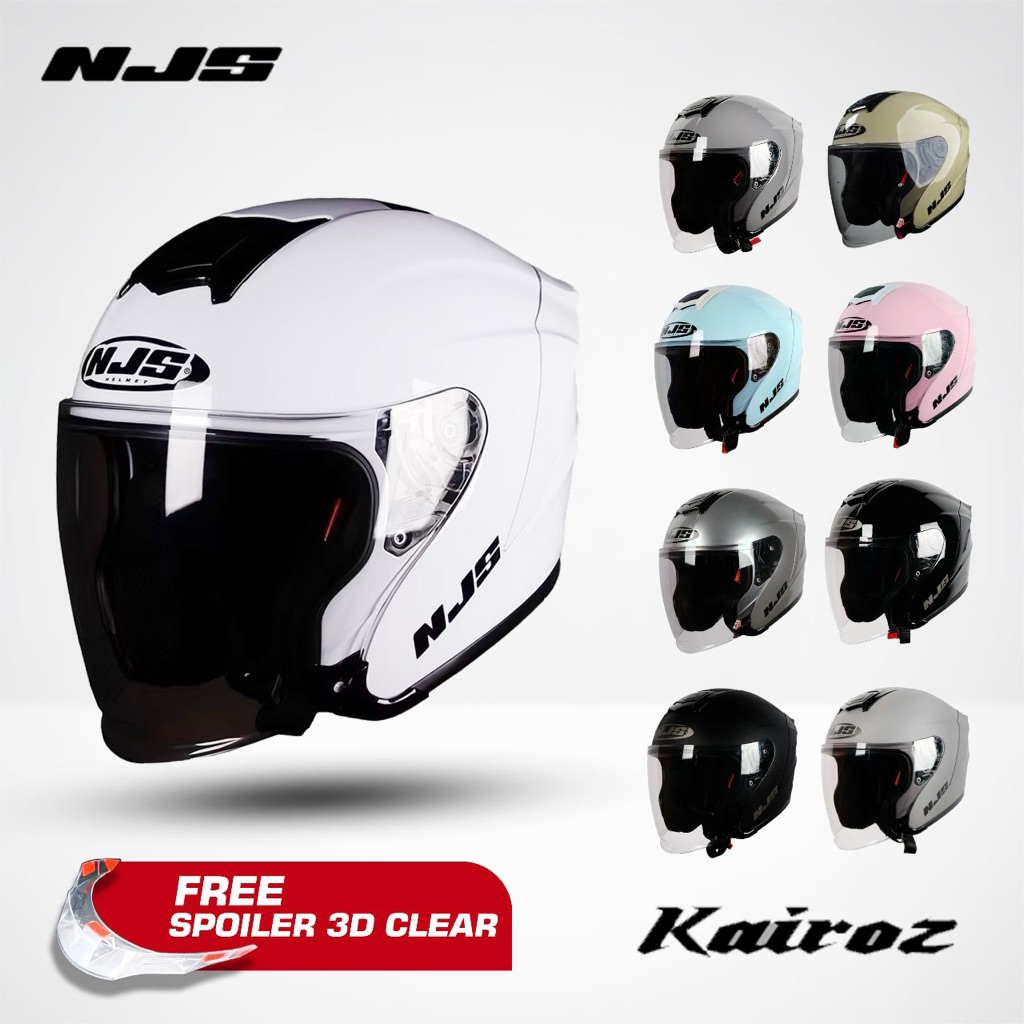 Jual HELM NJS KAIROZ V1 SOLID SINGLE VISOR | HELM HALF FACE NJS KAIROZ FREE SPOILER 3D CLEAR ...