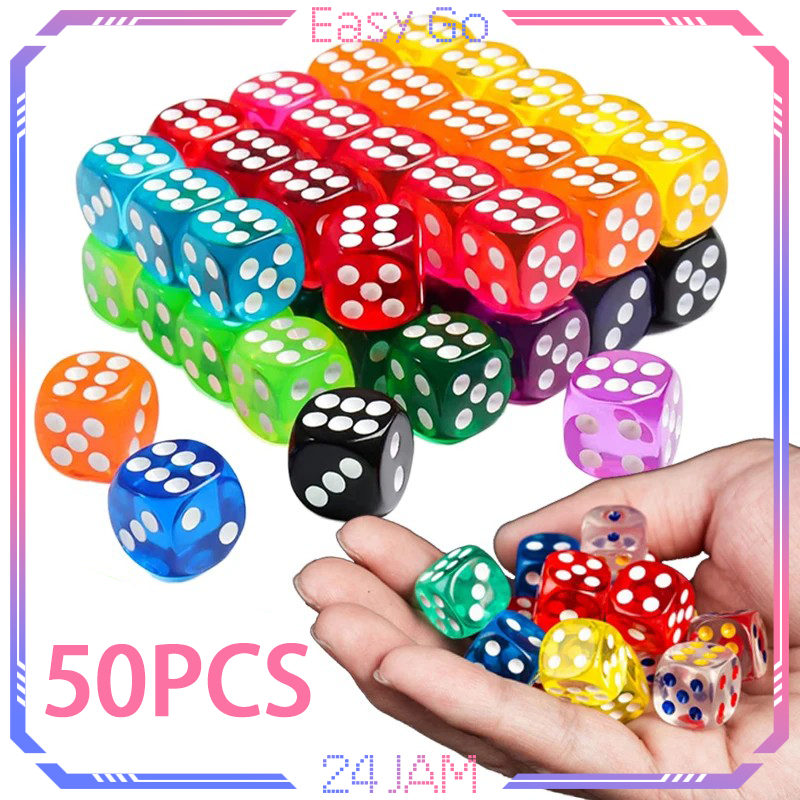 Jual Isi 50pcs 14mm Dadu Warna Warni Dice Set Dadu Transparan Sudut ...