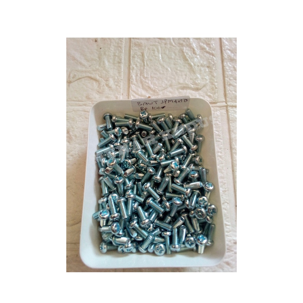 Jual BAUT JP M4X10 KEPALA OBENG PLUS BAHAN GALVANIS PUTIH 4MMX10MM | Shopee Indonesia