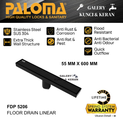 Jual PALOMA FDP 5206 Floor Drain Linear Panjang Saringan Got Kamar ...