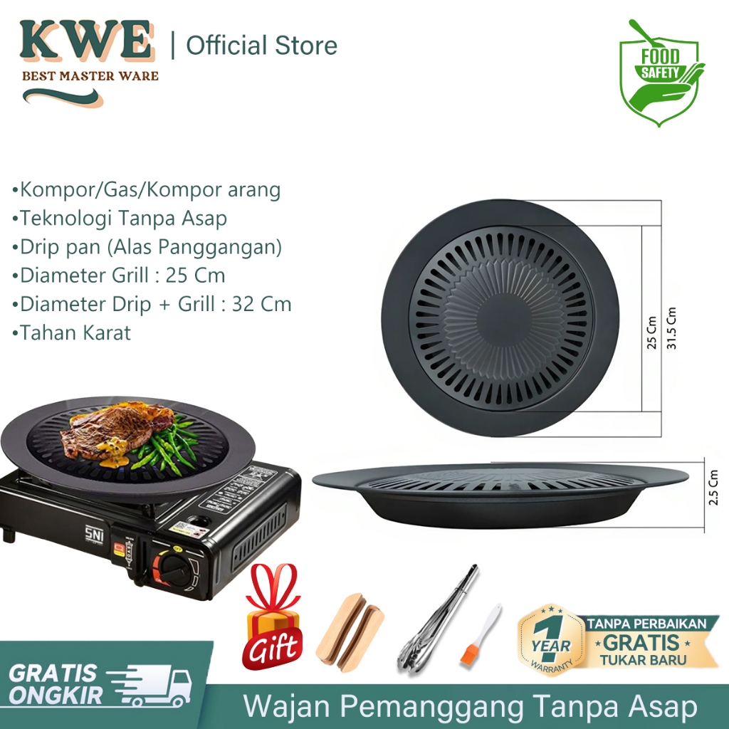 Jual KWE Pangangan Grill Plate Smokeless Set 32CM Wajan Pemanggang ...